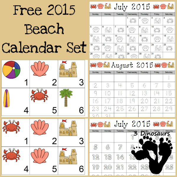 Free 2015 Beach Calendar Set – 3 Dinosaurs
