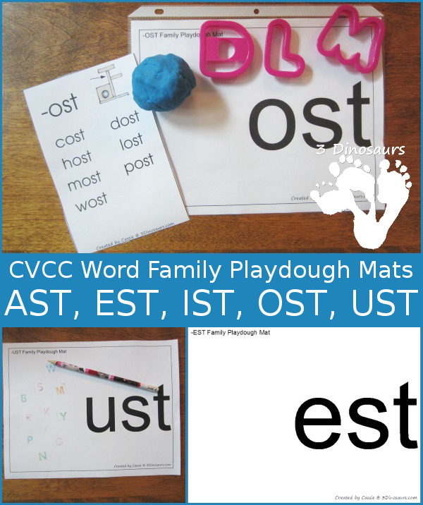 Free CVCC Word Family Playdough Mats: AST, EST, IST, OST & UST | 3 ...
