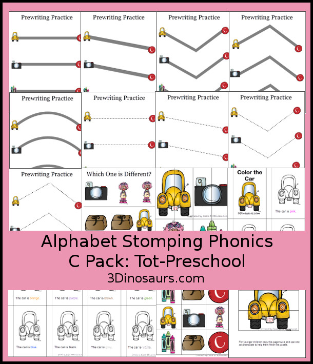 Free Alphabet Stomping Phonics C Tot-Preschool Pack | 3 Dinosaurs
