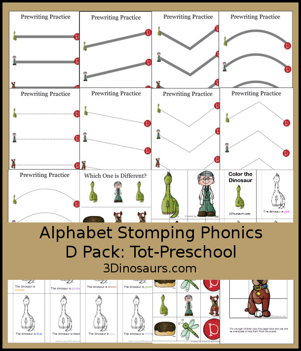 Free Alphabet Stomping Phonics D Tot-Preschool Pack | 3 Dinosaurs