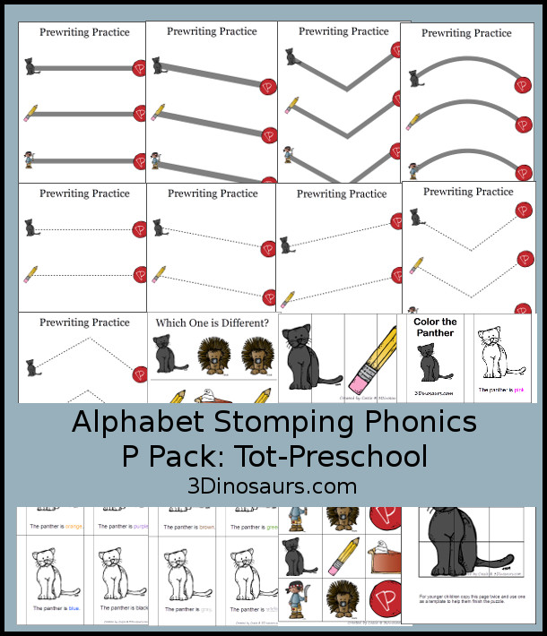 Free Alphabet Stomping Phonics P Tot-Preschool Pack | 3 Dinosaurs