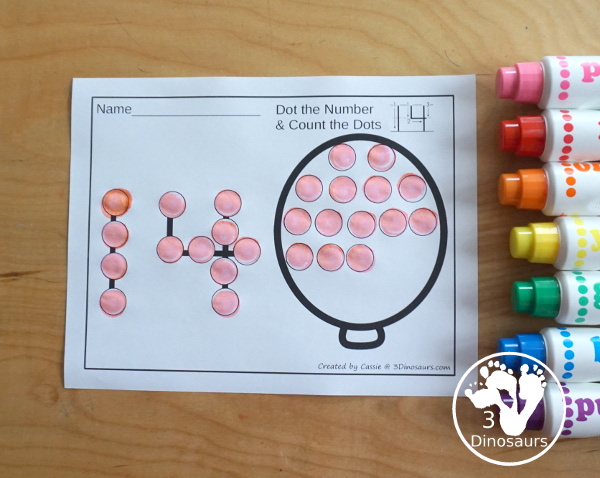 Balloon Dot the Number & Counting: Numbers 0 to 20 – 3 Dinosaurs