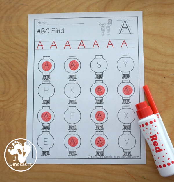 Free Lunar New Year ABC Tracing Strip Printable – 3 Dinosaurs