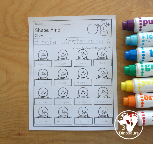 Snowman Shape Find Printable with Geometric Shapes & Shape Words – 3 ...