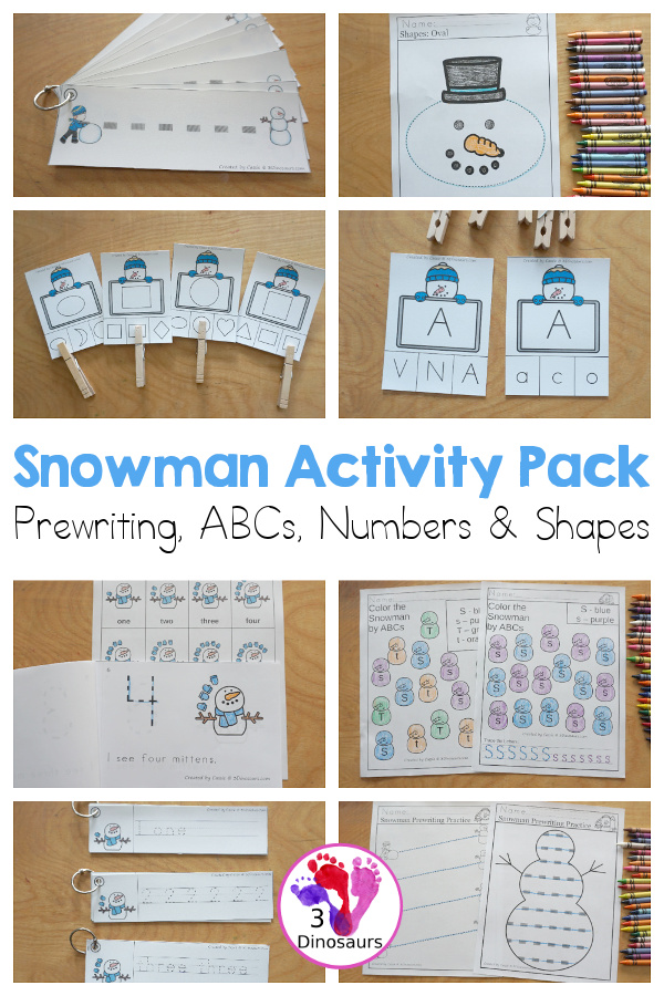 Snowman Activity Pack With Prewriting, Shapes, Numbers and ABCs – 3 ...