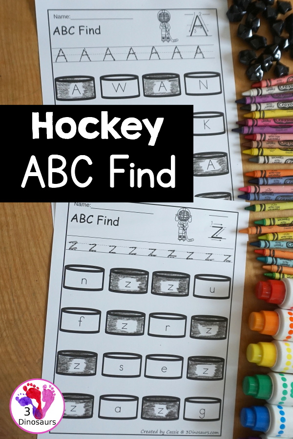 Hockey ABC Letter Find Printable – 3 Dinosaurs