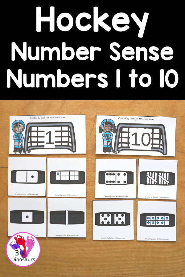 Free Hockey Number Sense Matching Printables – 3 Dinosaurs