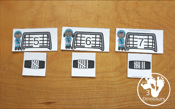 Free Hockey Number Sense Matching Printables – 3 Dinosaurs