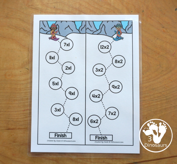 Free Skiing Multiplication Practice Printable – 3 Dinosaurs