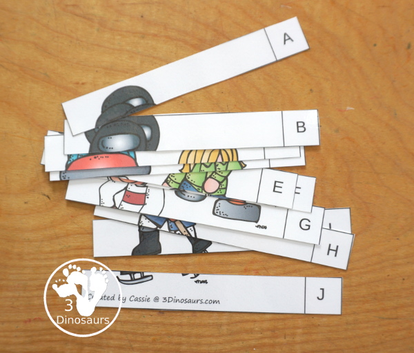 Free Winter Sports Alphabetical Order Puzzle Printables – 3 Dinosaurs