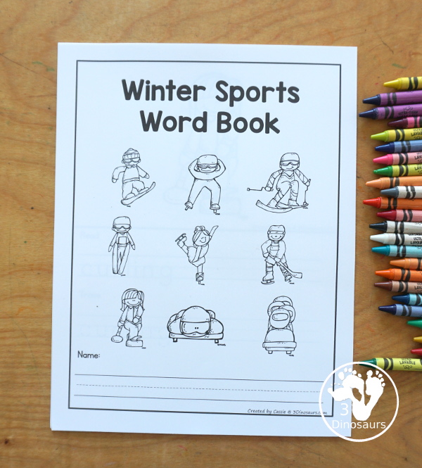 Free Winter Sports Word Book Printable – 3 Dinosaurs