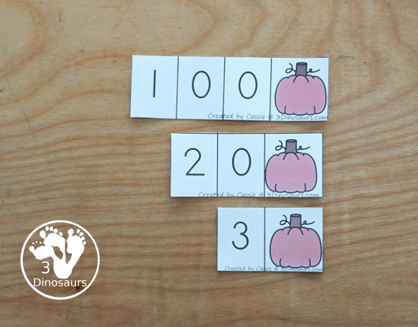Free Pumpkin Spin & Write Place Value – 3 Dinosaurs