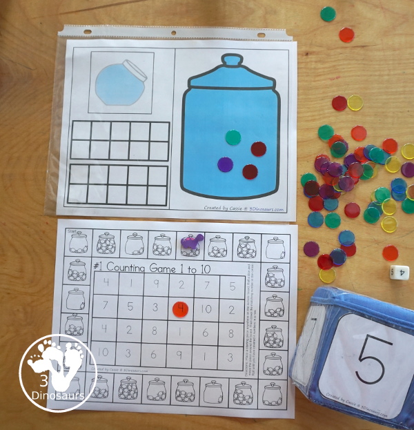 Free Candy Counting Game Numbers 1 to 10 Printables – 3 Dinosaurs