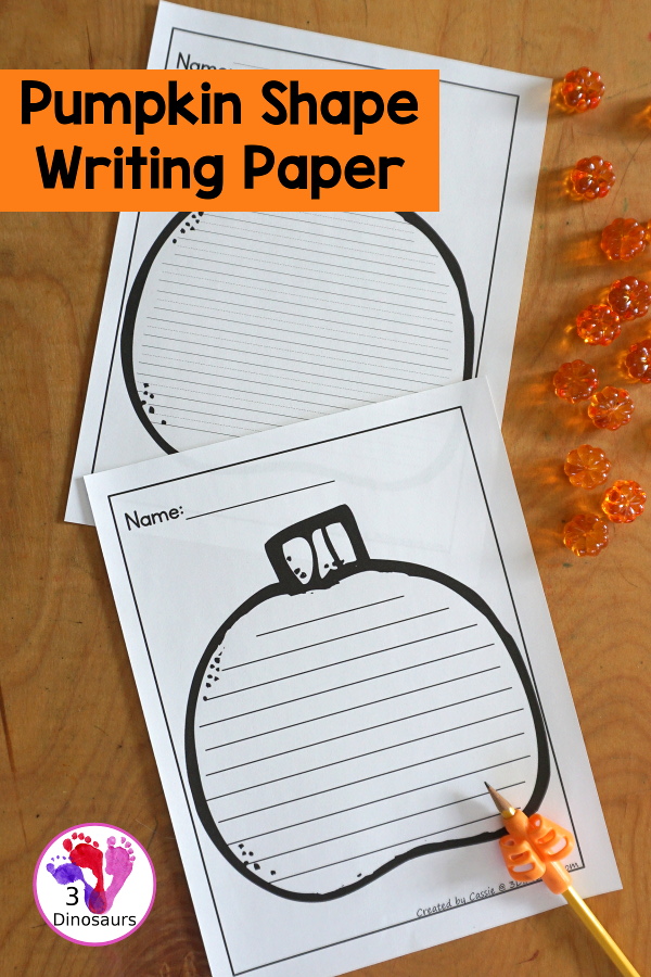Free Pumpkin Shape Writing Paper Printable – 3 Dinosaurs