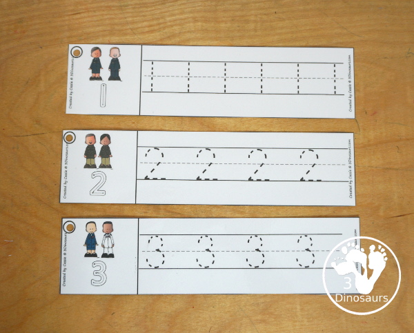 34+ Number Tracing Strip Printables with Numbers 0 to 20 – 3 Dinosaurs