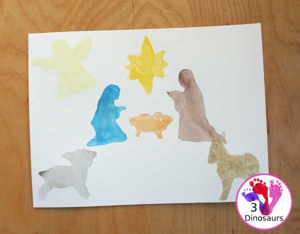 Nativity Watercolor Painting for Kids – 3 Dinosaurs