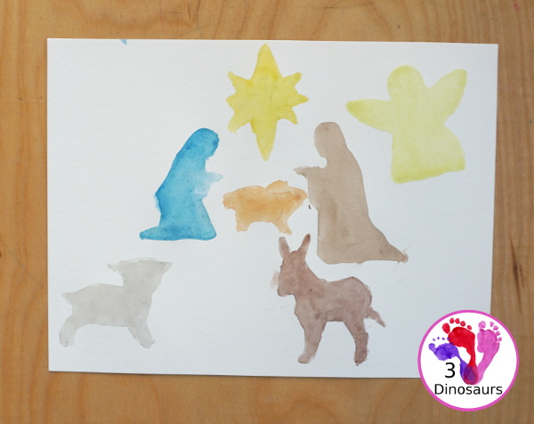 Nativity Watercolor Painting for Kids – 3 Dinosaurs