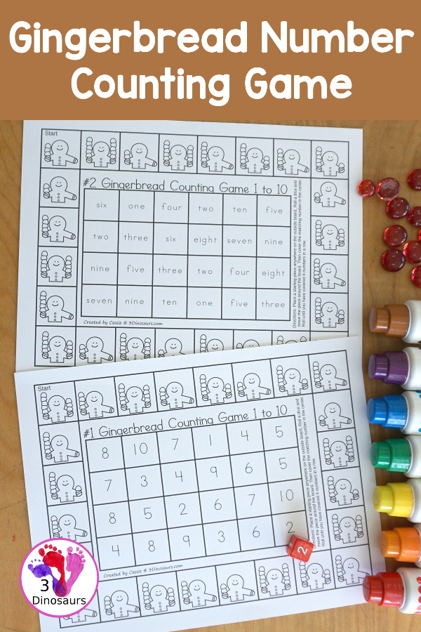Free Gingerbread Counting Game Board Printable: Numbers 1 to 10 – 3 ...