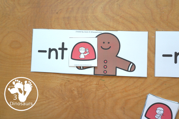 Free Gingerbread Ending Blends Sorting: -ND, -NG, -NK &- NT – 3 Dinosaurs