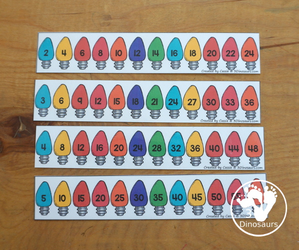 Free Christmas Light Skip Counting Strip Printables – 3 Dinosaurs