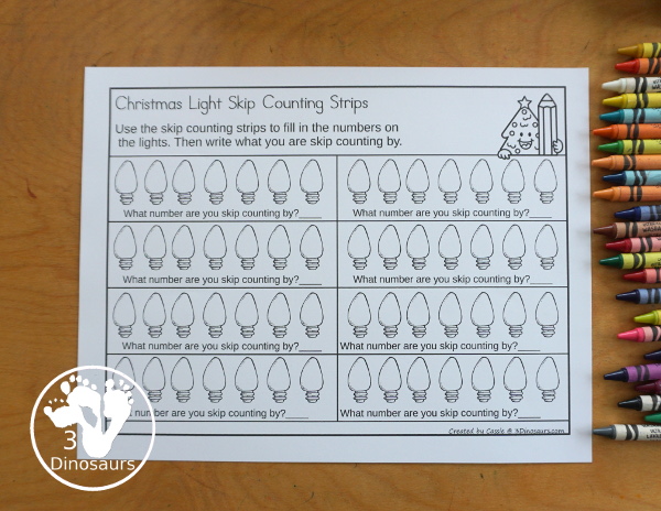 Free Christmas Light Skip Counting Strip Printables – 3 Dinosaurs