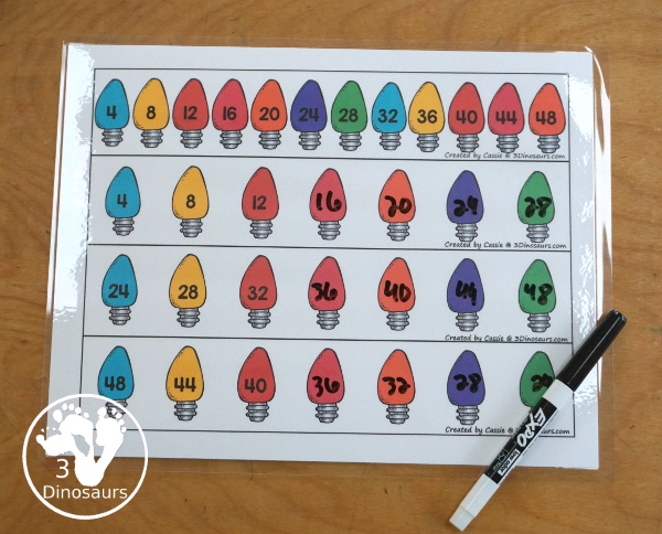 Free Christmas Light Skip Counting Strip Printables – 3 Dinosaurs