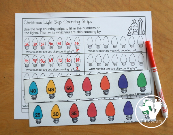 Free Christmas Light Skip Counting Strip Printables – 3 Dinosaurs