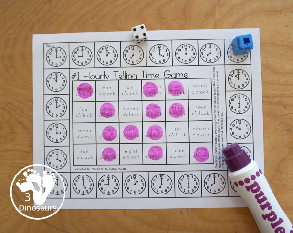 Free Hourly Telling Time Game Printables – 3 Dinosaurs