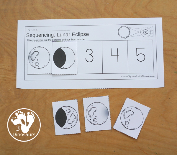 Lunar Eclipse Sequencing – Total Lunar Eclipse Printable – 3 Dinosaurs