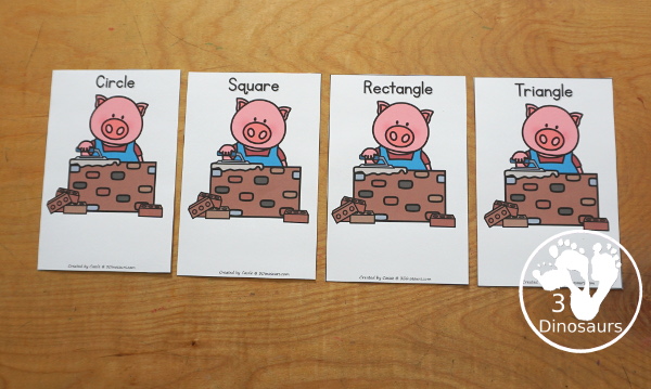 Free Three Little Pigs Shape Sorting Printable – 3 Dinosaurs