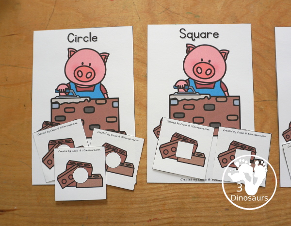Free Three Little Pigs Shape Sorting Printable – 3 Dinosaurs