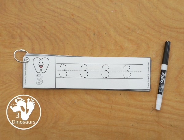 Free Tooth Number Tracing Strip Printables – Numbers 0 to 20 – 3 Dinosaurs