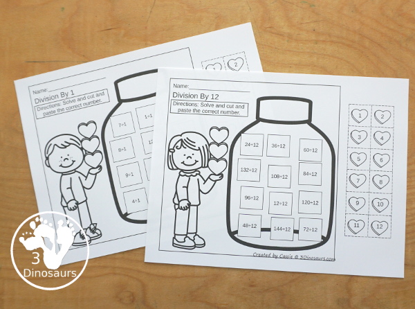 Valentine Multiplication & Division Cut & Paste & Puzzles Printables ...