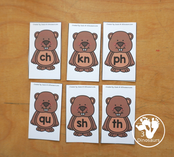 Free Groundhog Beginning Digraph Matching Printable – 3 Dinosaurs