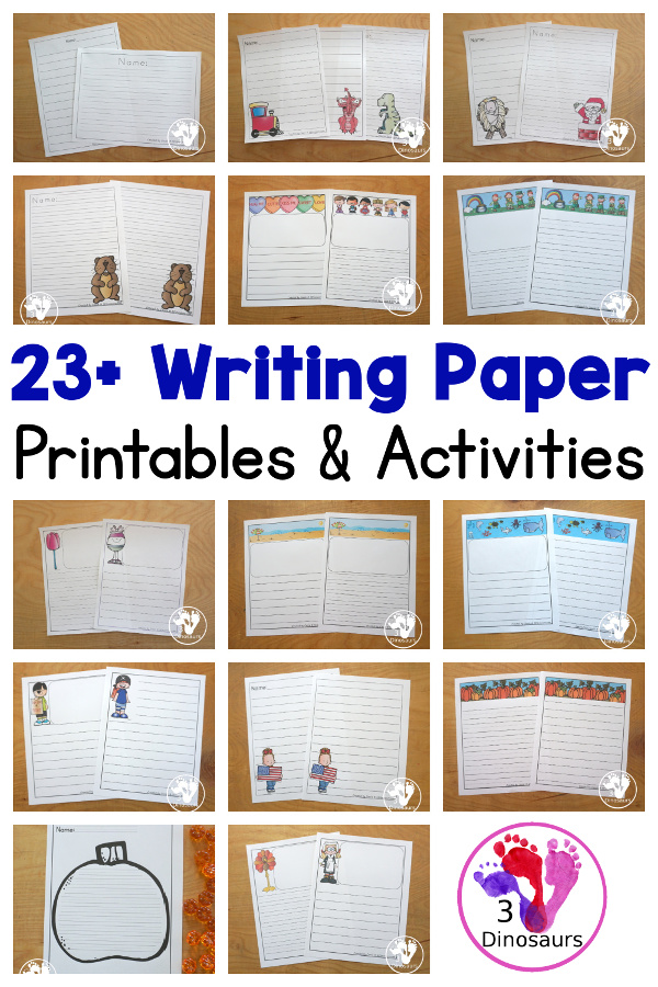 23+ Writing Paper Printables For Kids – 3 Dinosaurs