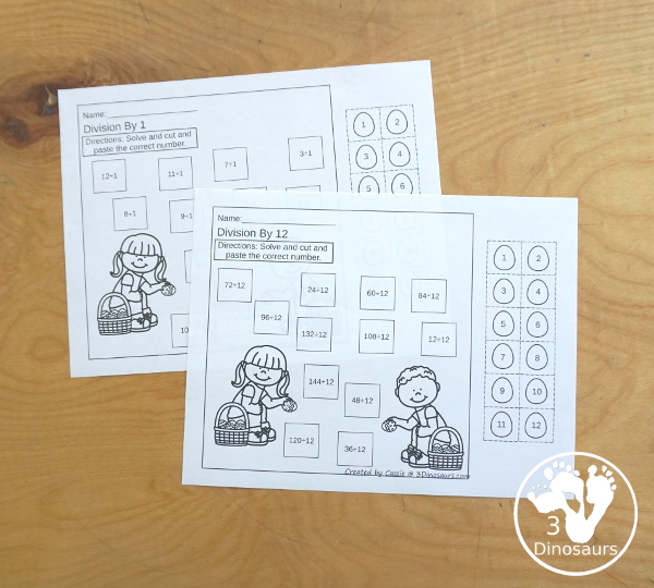Easter Multiplication & Division: Cut & Paste & Puzzles – 3 Dinosaurs