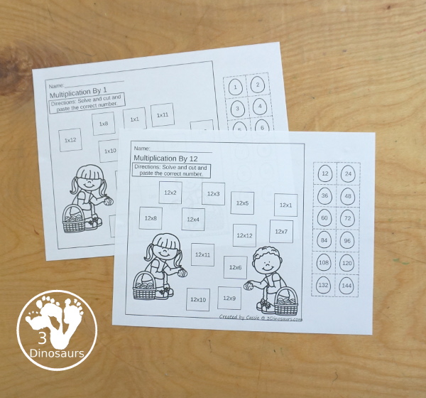 Easter Multiplication & Division: Cut & Paste & Puzzles – 3 Dinosaurs