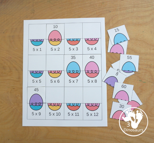Easter Multiplication & Division: Cut & Paste & Puzzles – 3 Dinosaurs