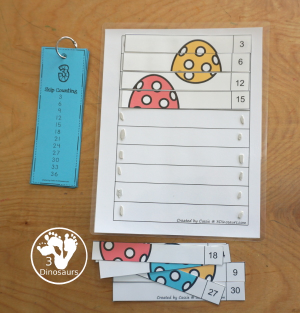 Free Easter Skip Counting Puzzles – 12 Printable Puzzles – 3 Dinosaurs
