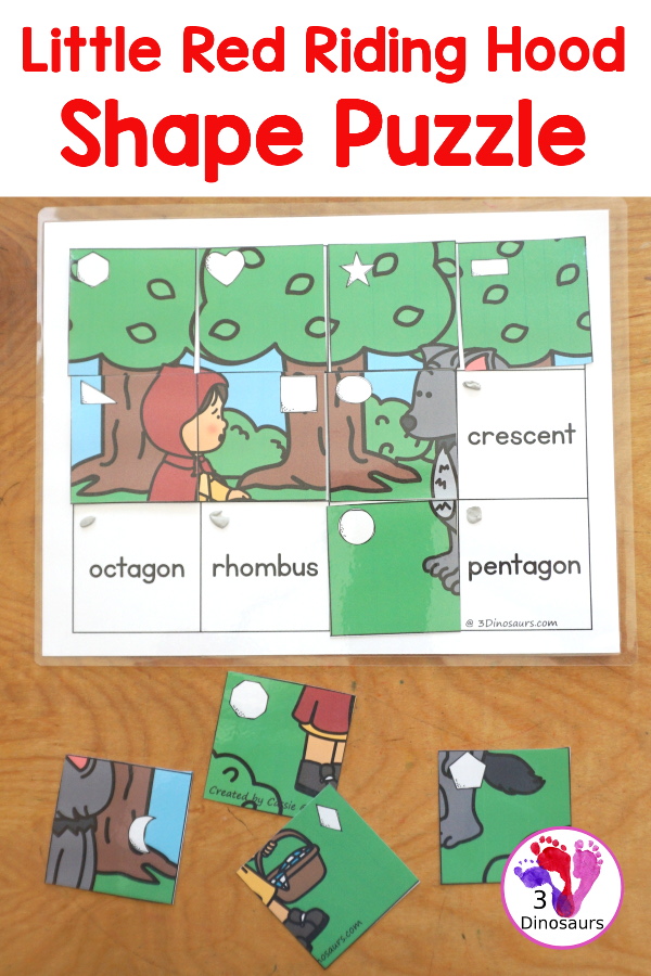 Free Little Red Riding Hood Shape Puzzle Printable – 3 Dinosaurs