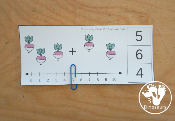 Free Garden Addition Clip Card Printables: Addition 1 to 10 | 3 Dinosaurs