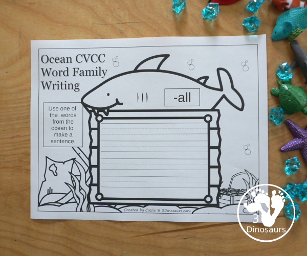 Free Ocean CVC & CVCC Word Family Writing Printable – 3 Dinosaurs