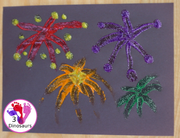Finger Painting Fireworks with Glitter Paint For Kids – 3 Dinosaurs