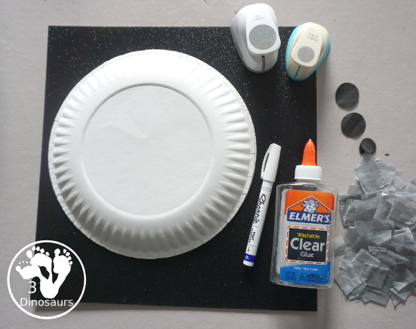 Tissue Paper Moon Paper Plate Craft – 3 Dinosaurs