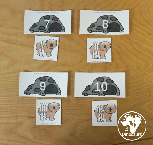 Free Bear Subitizing Number Sorting – 3 Dinosaurs