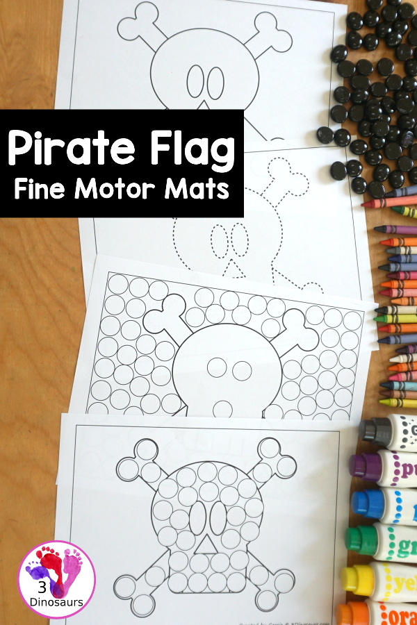 Free Pirate Flag Fine Motor Mat Printables – 3 Dinosaurs