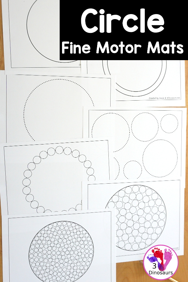 Free Circle Fine Motor Mat Printables – 3 Dinosaurs