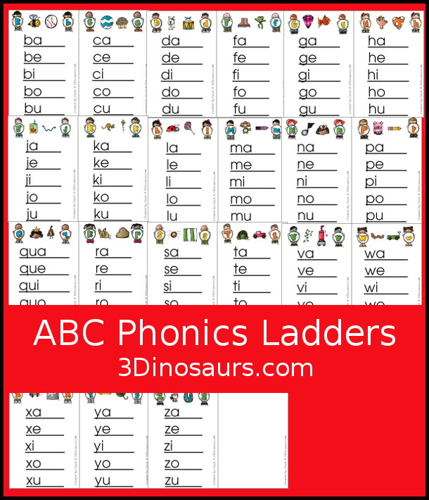 Free ABC Phonics Ladders: A Consonant Vowel Blend Printable – 3 Dinosaurs