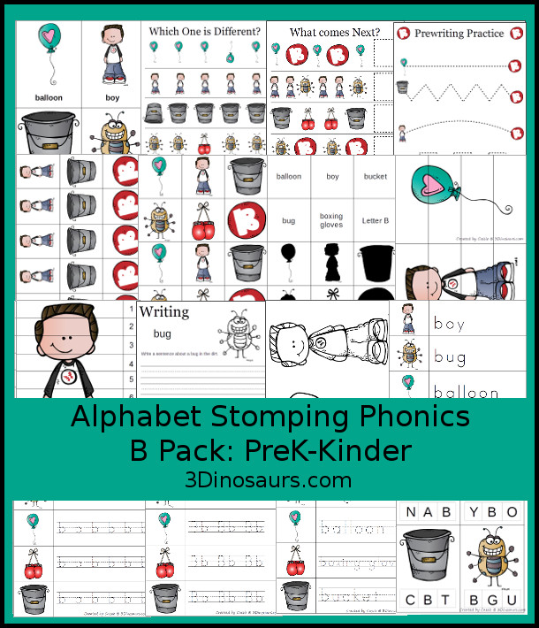 Free Alphabet Stomping Phonics B PreK-Kinder Pack – 3 Dinosaurs