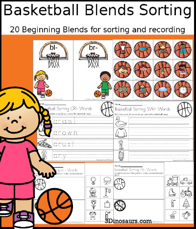 3 Dinosaurs - Basketball Blends Sorting Set